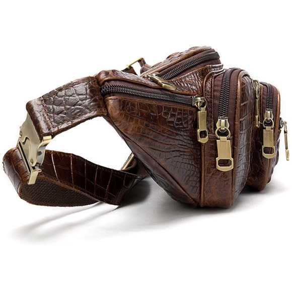 Bags | Genuine Leather Extra Large Fanny Pack Coffee Croc | Poshmark